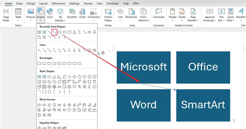 In a Word Hierarchy Smartart, is it possible to link boxes that are not ...