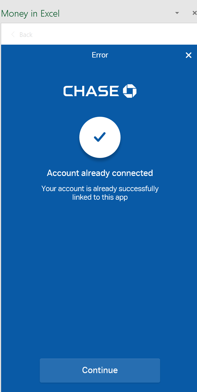 Money in Excel Reconnection with Chase Bank - Microsoft Q&A
