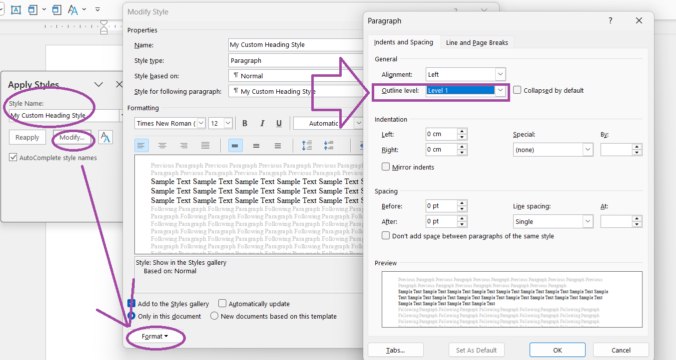 how to insert into table of contents in word without section number ...