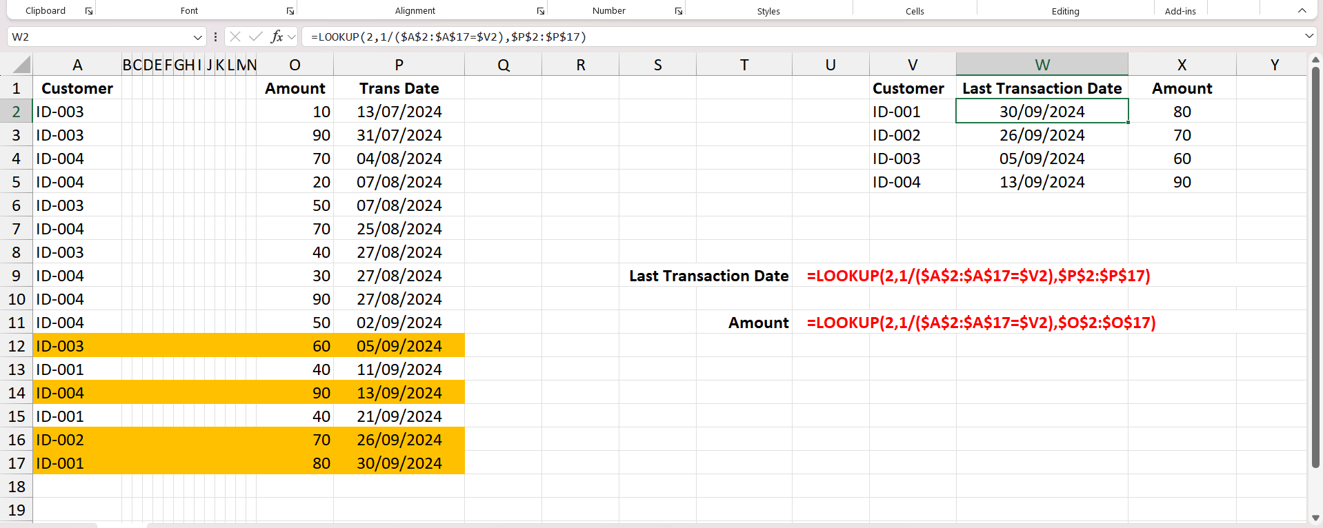 Formula to calculate most recent transaction amount - Microsoft Q&A