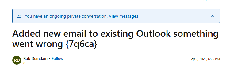 Added new email to existing Outlook something went wrong {7q6ca ...