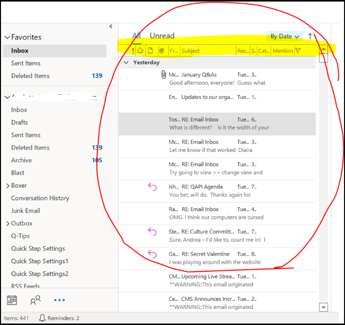 I would like to change my email view back to how it was before ...