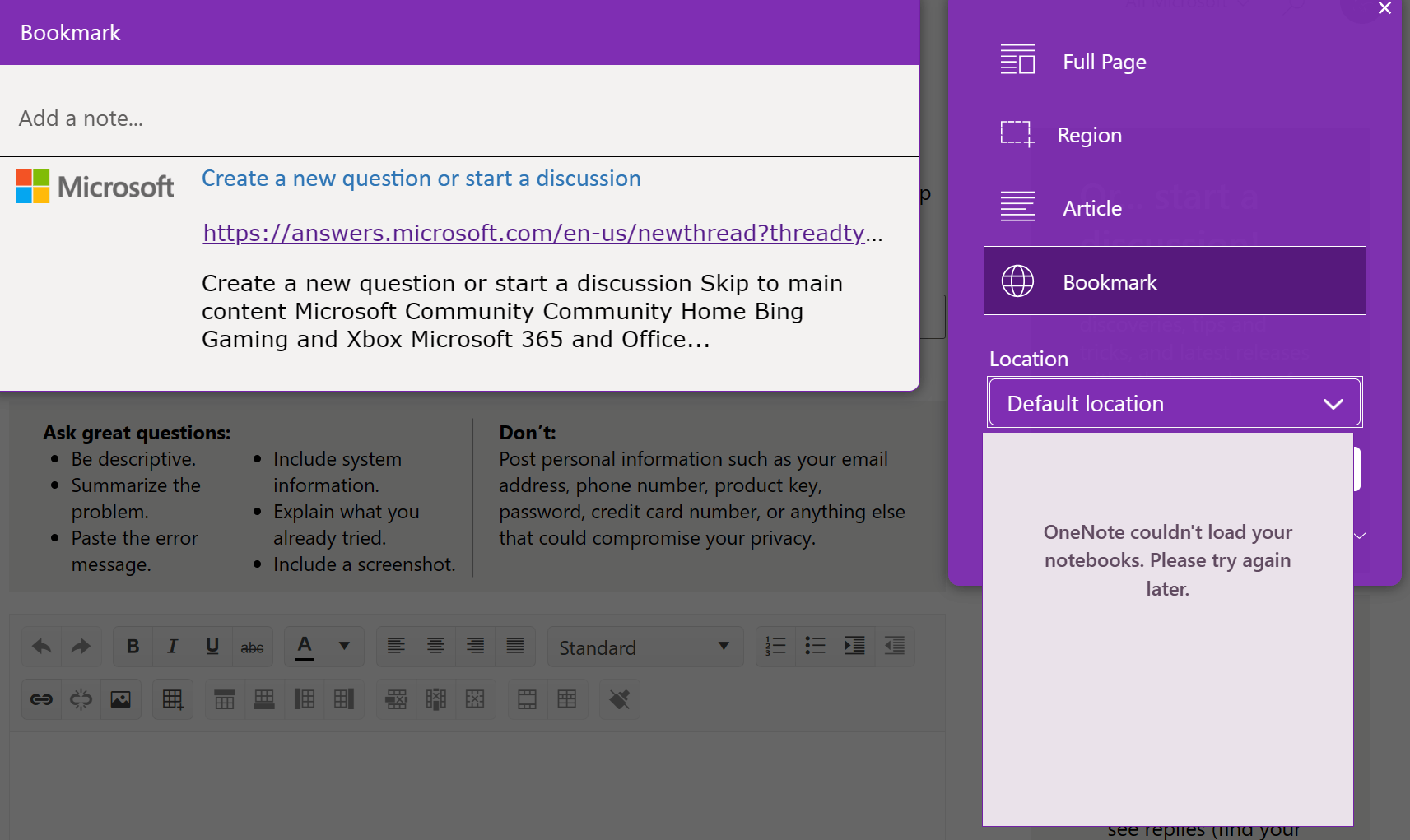 Onenote web clipper couldn't load notebook or clip webpage - Microsoft Q&A