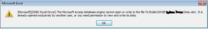 The microsoft access database engine cannot open or write to the file. It is already opened ...
