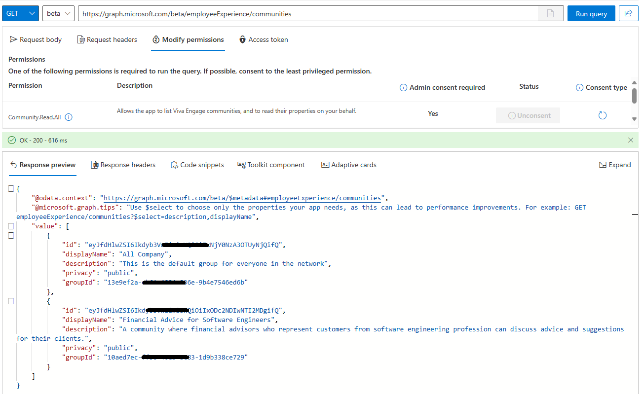 employeeexperience/communities returning 400 bad request - Microsoft Q&A employeeexperience/communities returning 400 bad request - Microsoft Q&A