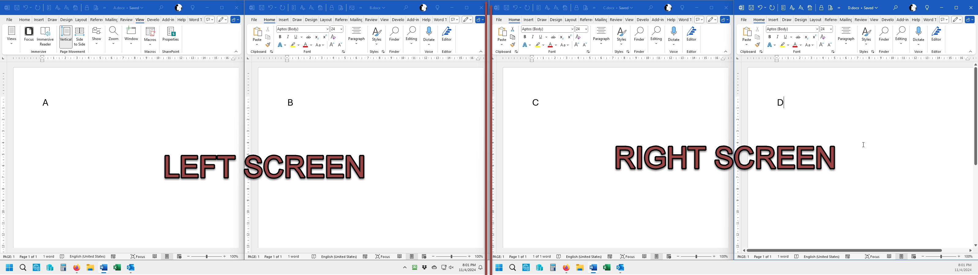 Word - splitting 4 docs across 2 monitors - Microsoft Q&A