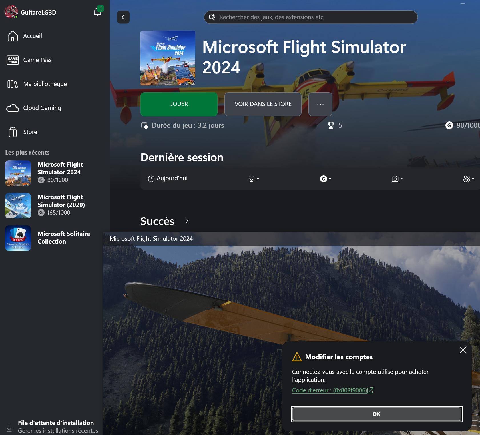 fs2024 code d'erreur 0x803f9006 - Microsoft Q&A