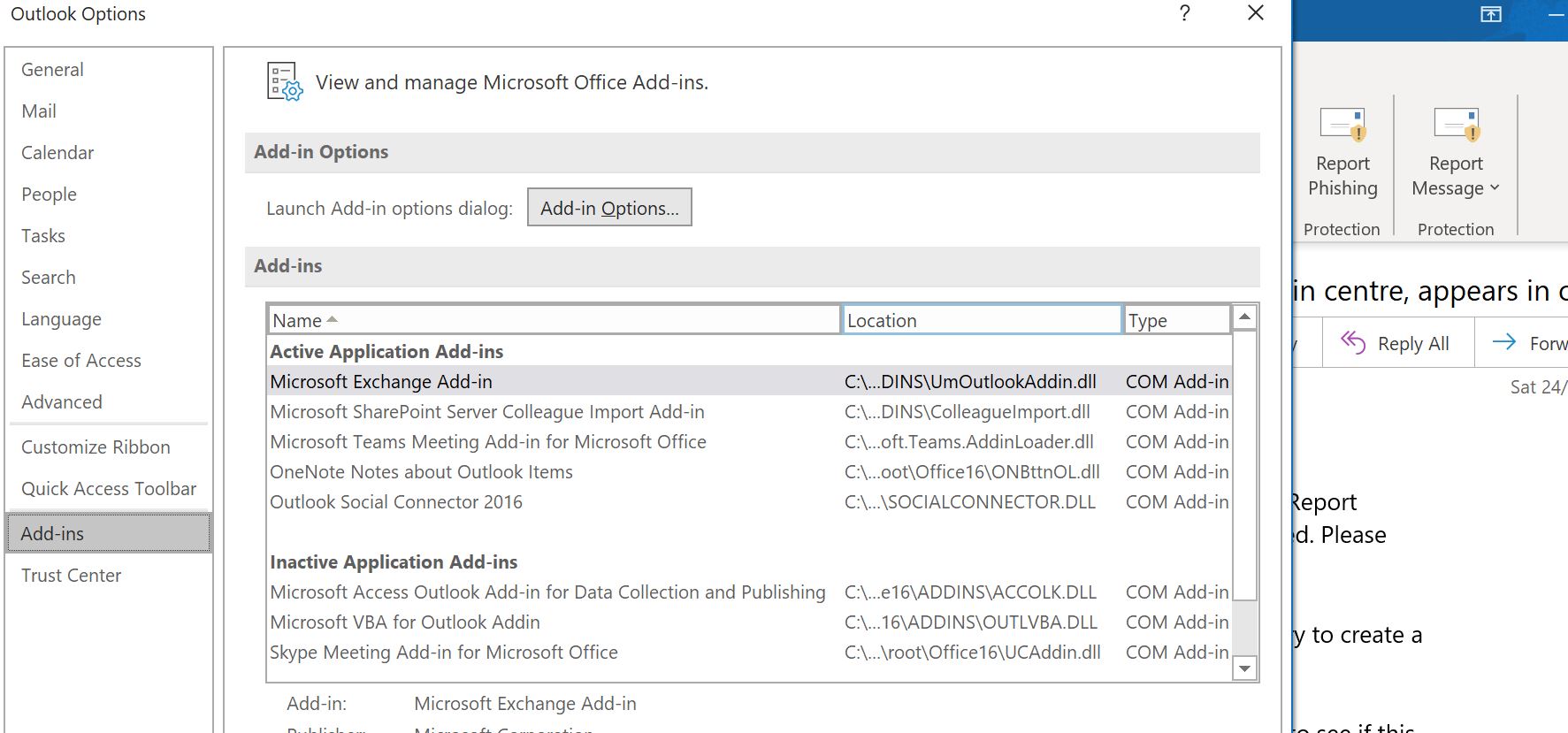Report message is deployed via admin centre, appears in outlook but ...