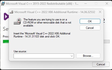 "The Feature you are trying to use is on a CD-ROM or other removable Disk that is not Available ...