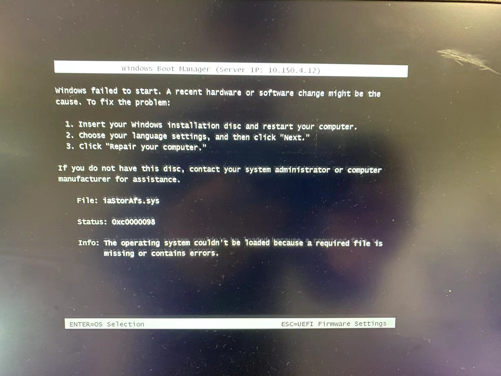 Mdt Pxe Boot Missing Iastora Sys 0xc0000098 Microsoft Qanda
