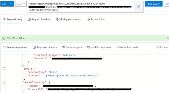 The "list channel message" method of the Graph API only returns " " post - Microsoft Q&A