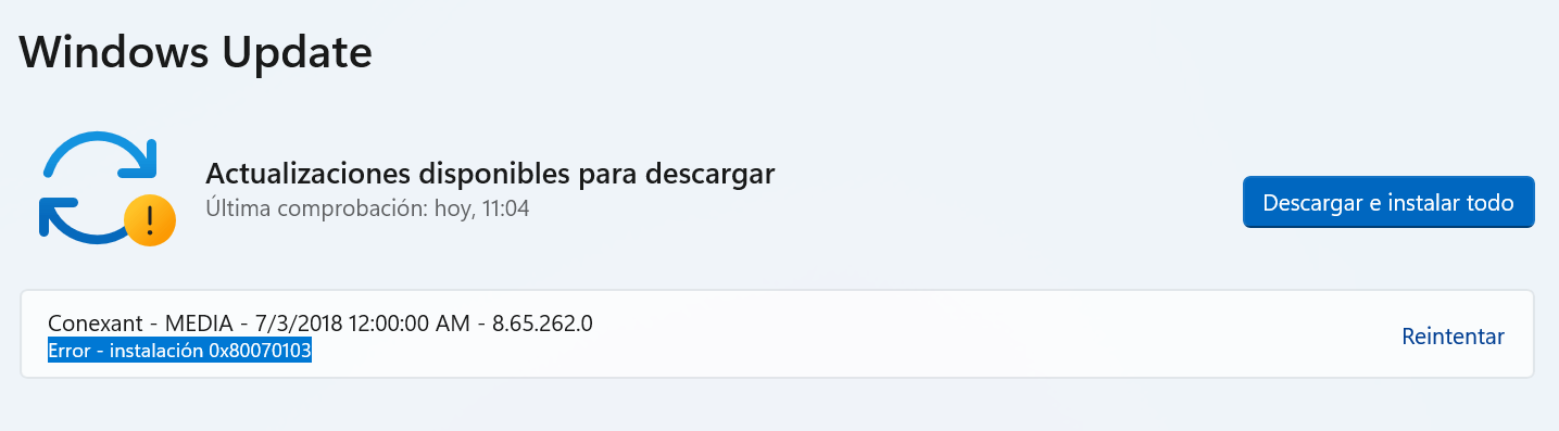 Hola, tengo un problema al actualizar un driver de audio "Conexant ...