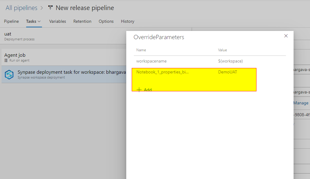 Need help on template-parameters-definition.json to override the parameters in notebook present ...