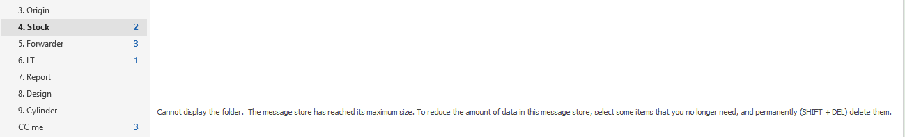 Error: The message store has reached its maximum size. To reduce the amount of data in this ...