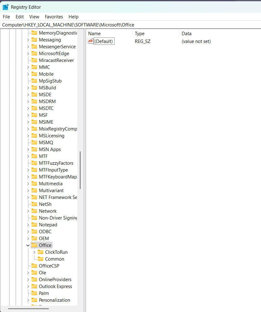 Missing office registry keys - Microsoft Q&A