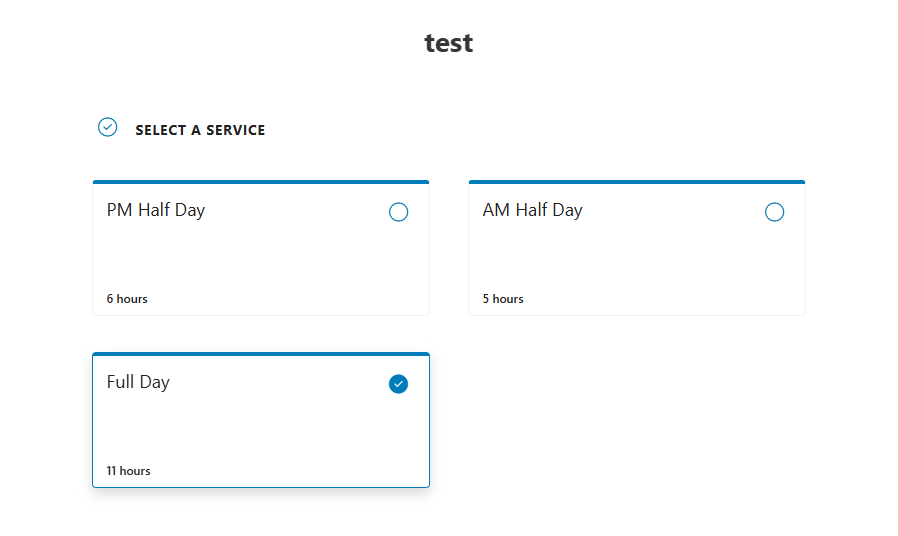 Set up Bookings for Half day with AM, Half day PM and full day services ...