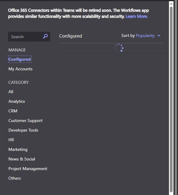 Teams Configured Connectors Not Loading Microsoft Qanda 