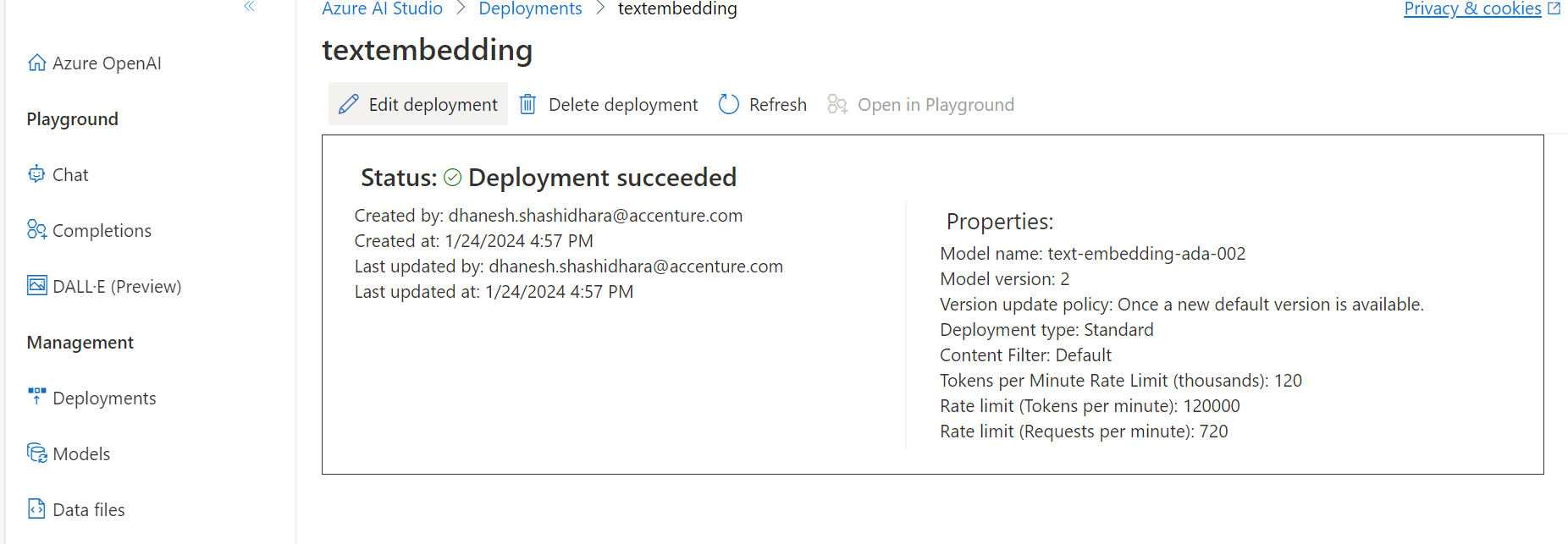 Azure OpenAI Embeddings model not available in the dropdown - Microsoft Q&A