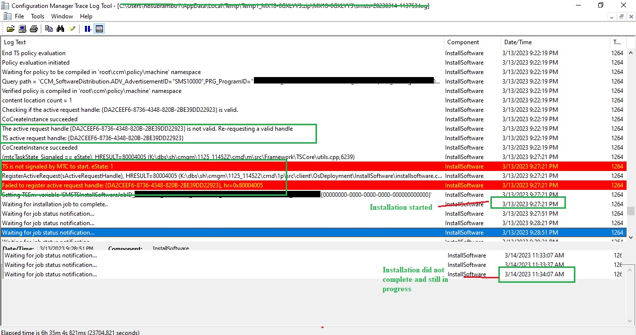 TS is not signaled by MTC to start | Failed to register active request handle hr=0x80004005 ...