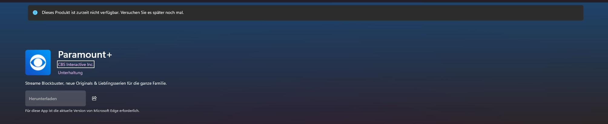 Kann Paramount plus nicht vom Microsoft store herunterladen - Microsoft Q&A