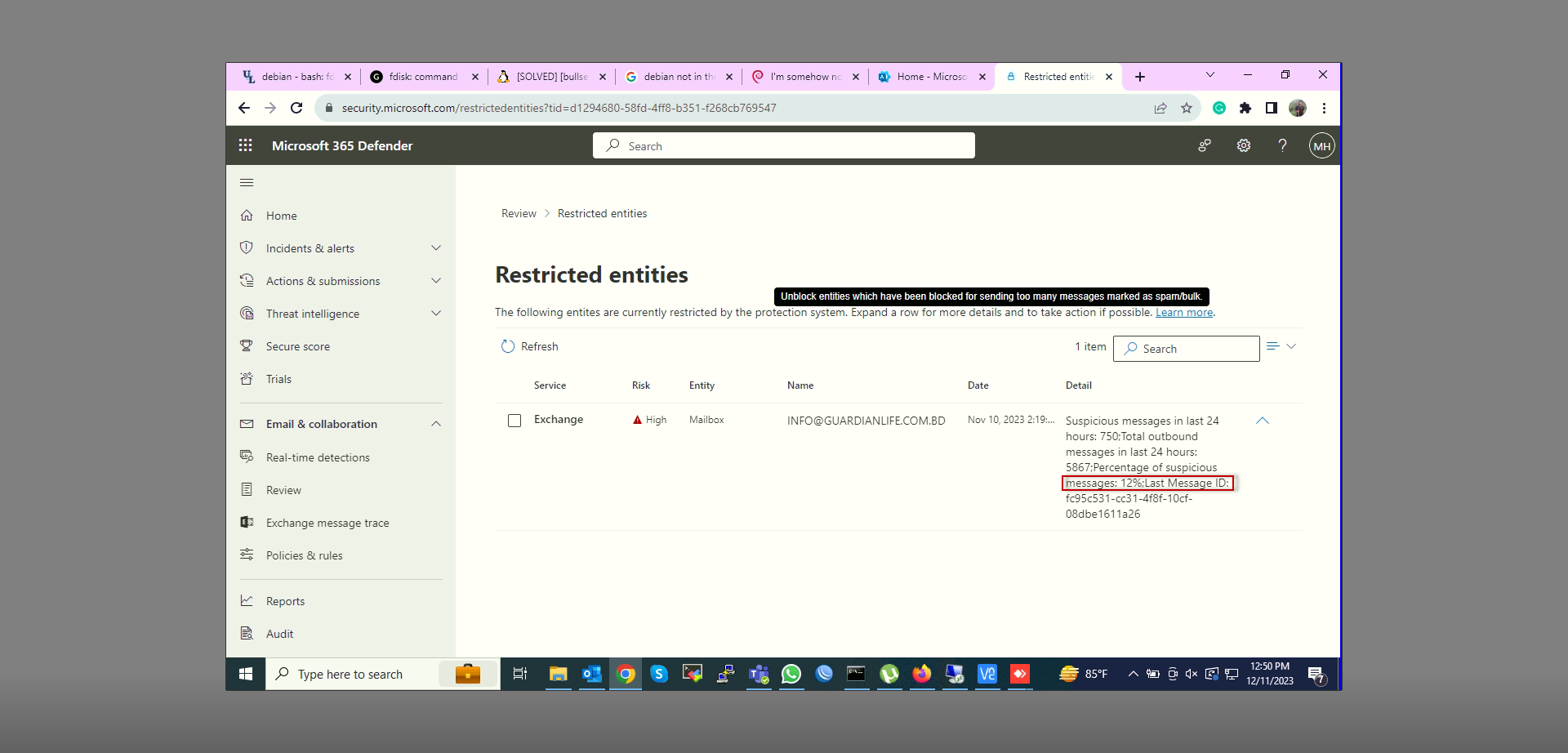 How can I figure out the specific suspicious mail from 365 Admin center ...