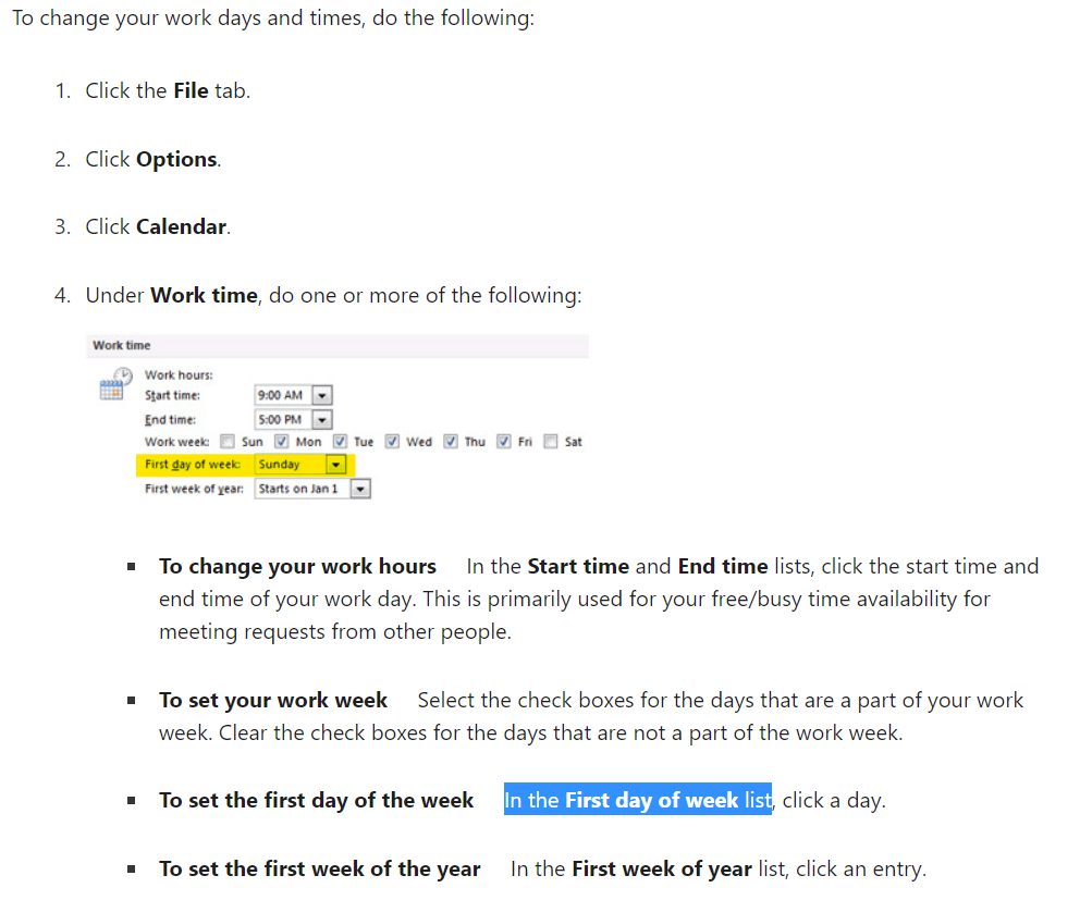 how to change outlook calendar first day of week as today - Microsoft Q&A