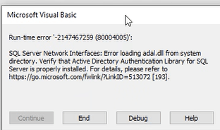 MS Access doesn't recognize the adal.dll driver used to authenticate via Azure Active Directory ...