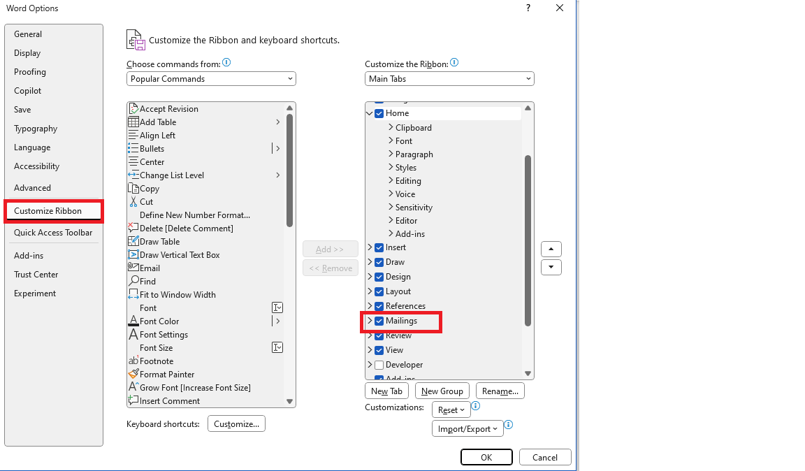 I COULDN'T FIND MAILING TAB IN WORD - Microsoft Q&A