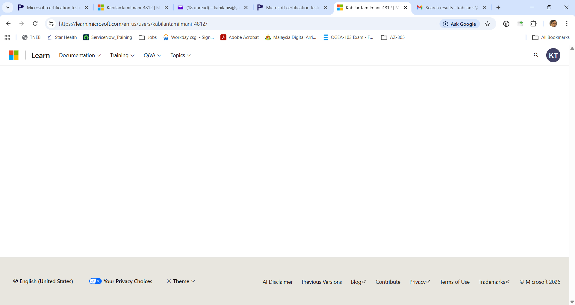 Microsoft Learn profile is blank - Microsoft Q&A