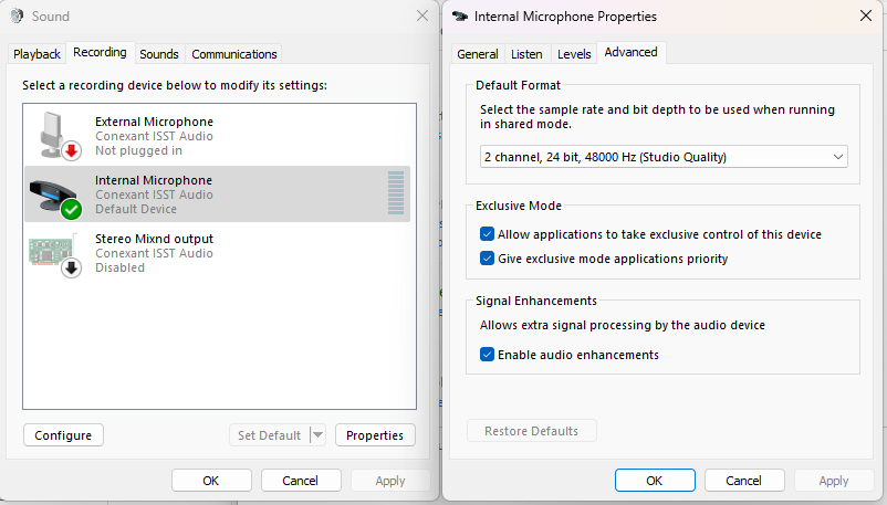 Internal microphone in Lenovo laptop does not work with Teams meeting ...