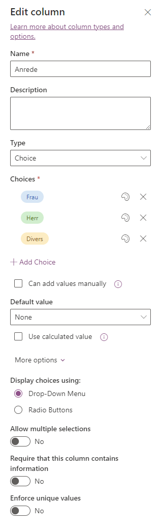 Microsoft List: Choice Column only gives me the choices "Item 1" to ...
