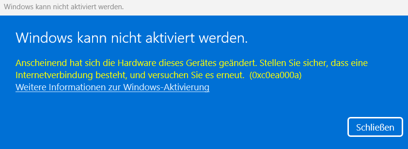 Aktivierung Windows 11 Fehler 0xC0EA000A - Microsoft Q&A