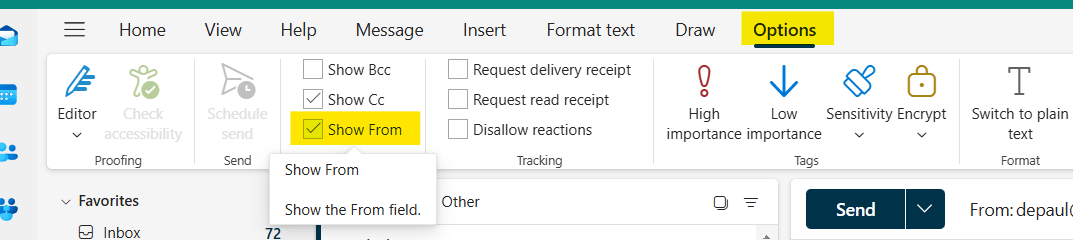New outlook have from box show when composing new e-mail - Microsoft Q&A