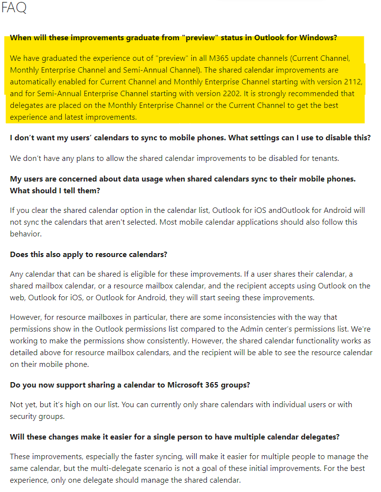 Shared Calendar Improvements and access rights level - Microsoft Q&A