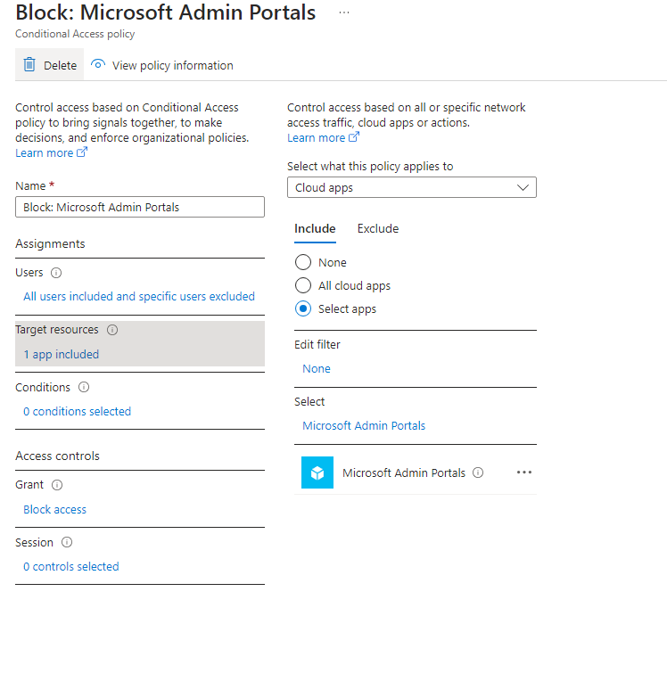 How do you use a conditional access policy to block end users access to ...