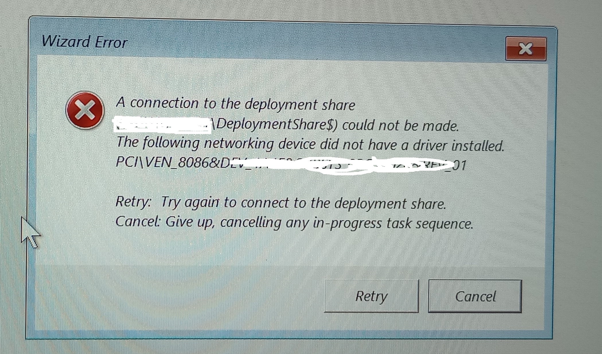MDT Error- a connection to the deployment share could not be made the ... MDT Error- a connection to the deployment share could not be made the ...