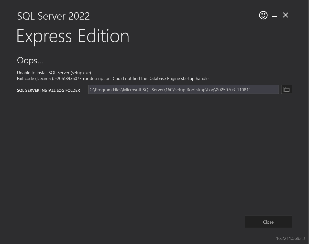 I am unable to install the sql express server 2022. - Microsoft Q&A