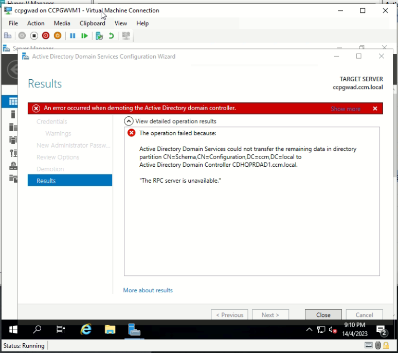 Unable to demotion Domain Controller server - Microsoft Q&A