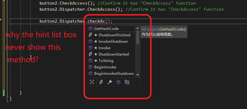 visual studio，why some Method never show in hint list？ - Microsoft Q&A