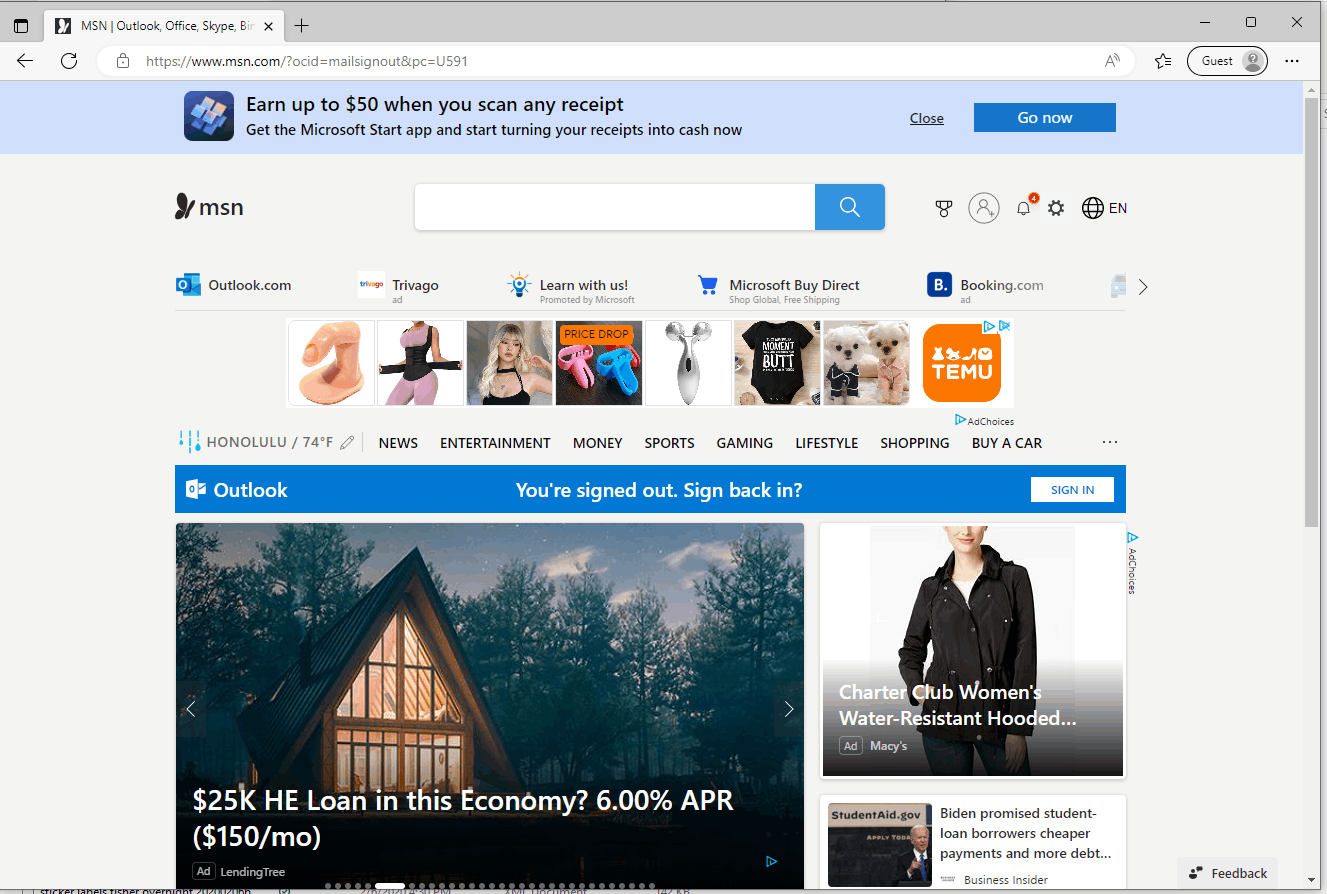 When I log out of outlook, I keep seeing inappropriate ads from TEMU ...