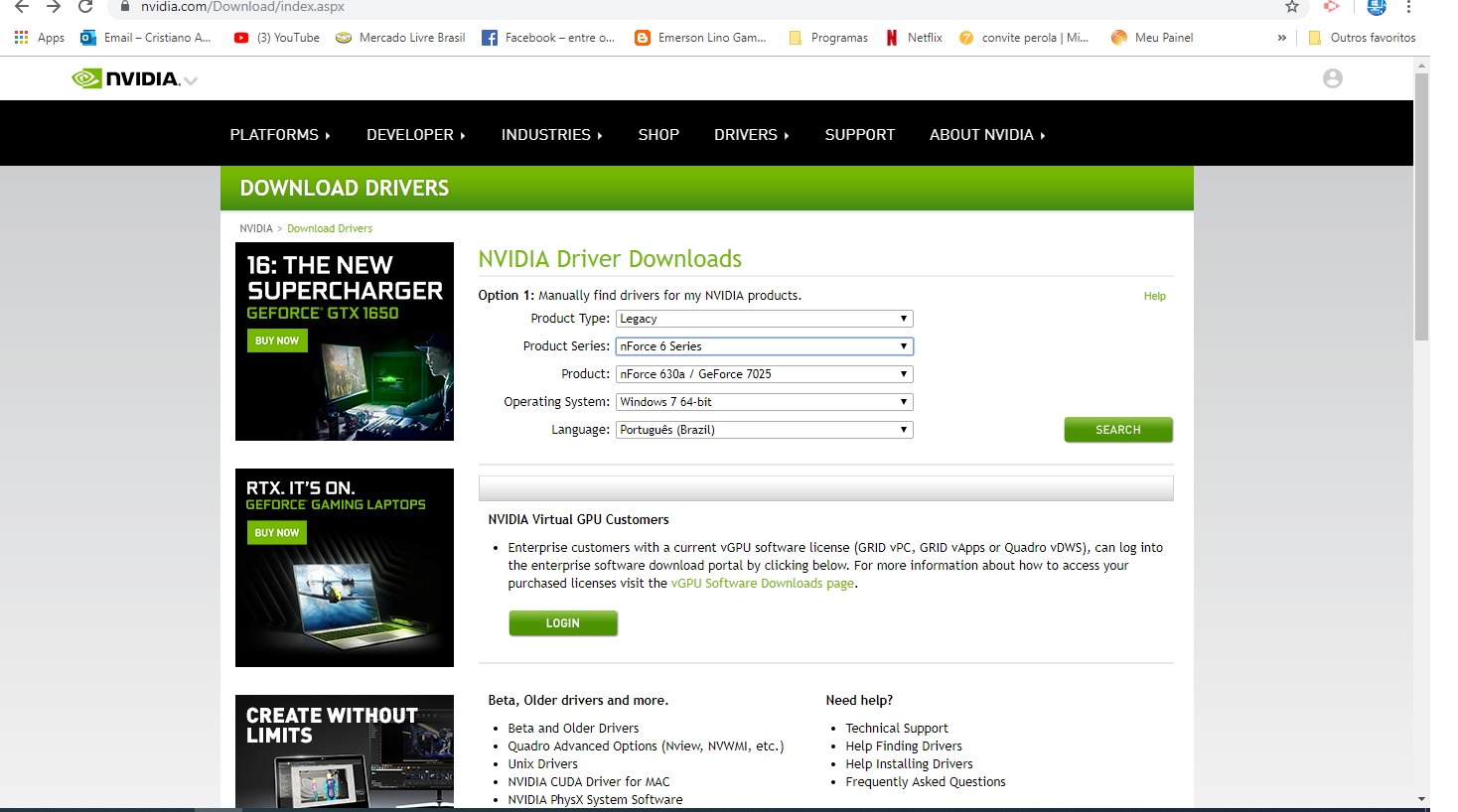 Nvidia GeForce 7025/Nvidia nForce 630a driver não compatível para ...