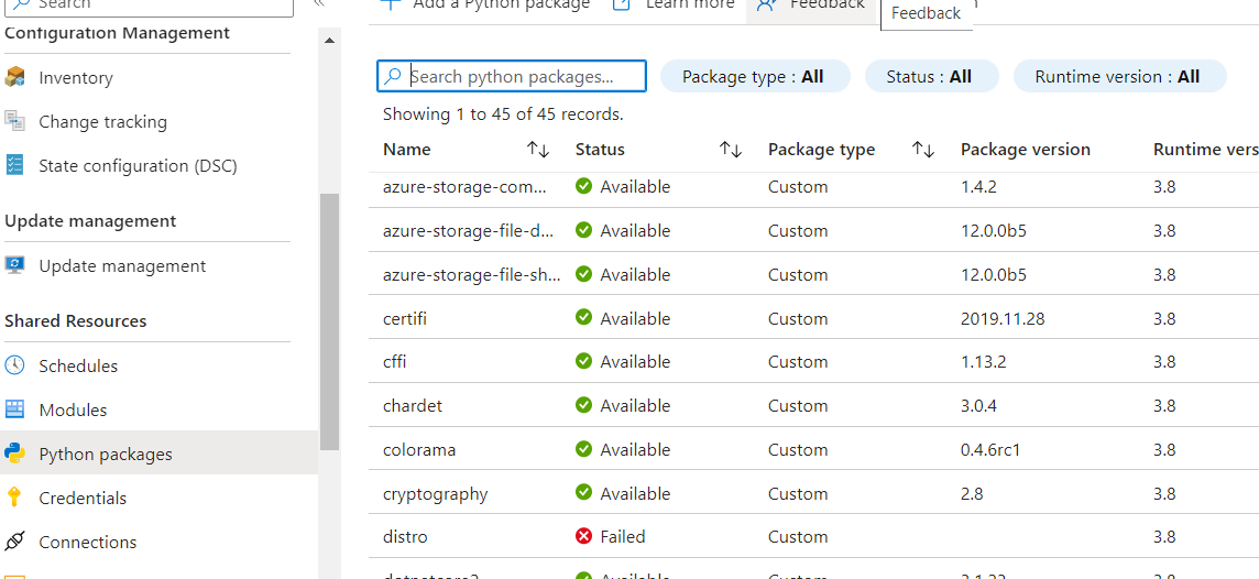 Machine learning Python Runbook dependencies issue (Distro) - Microsoft Q&A Machine learning Python Runbook dependencies issue (Distro) - Microsoft Q&A
