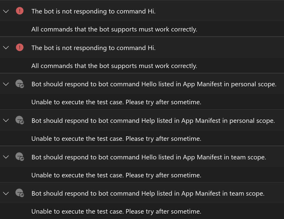 Bot validation failing, commands - Microsoft Q&A