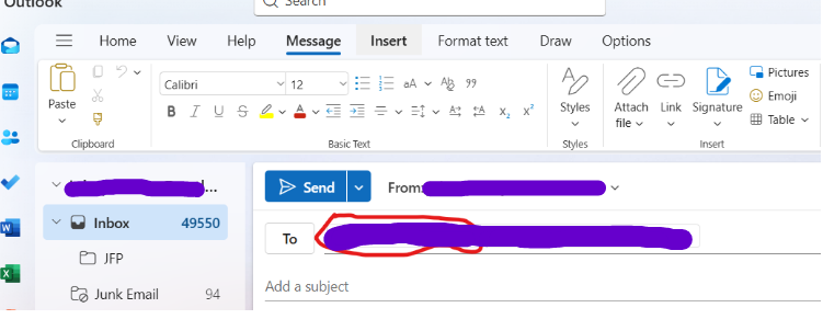 In Outlook next to my email address, the name description is showing ...
