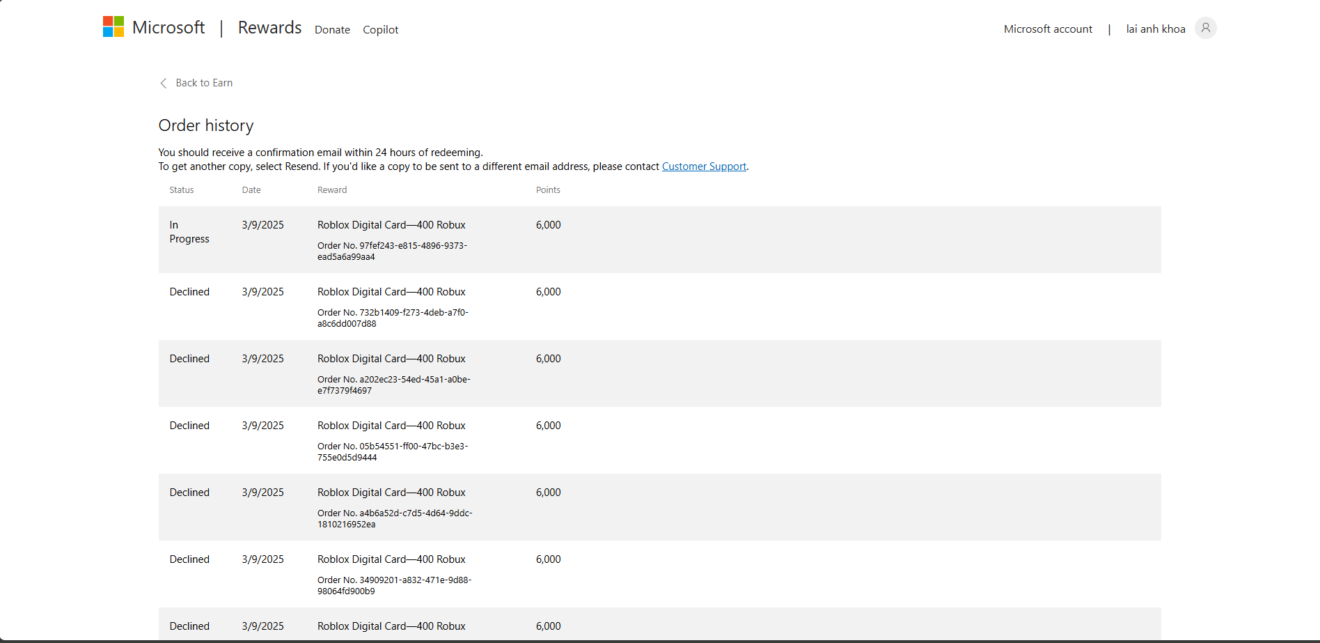Microsoft Reward's order stuck into "In Progress" so long - Microsoft Q&A