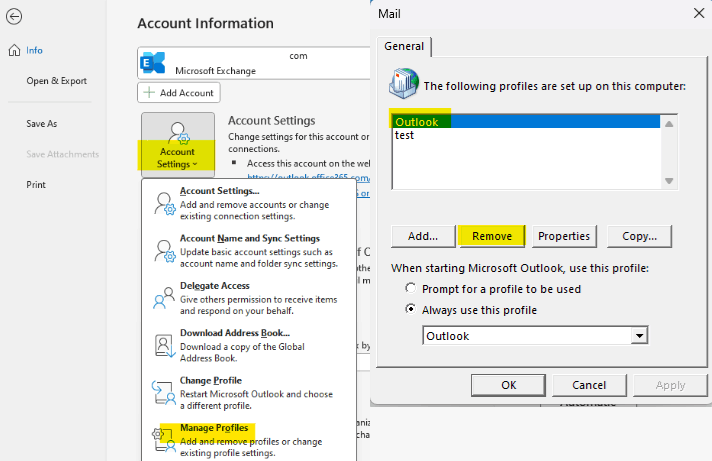 How do I delete another profile such as google in Outlook App ...