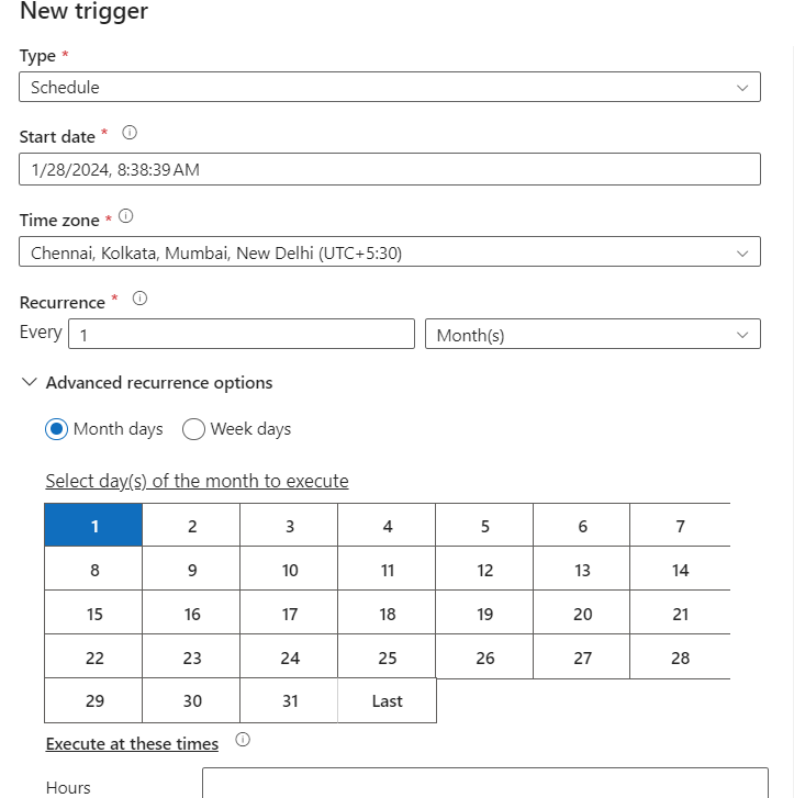 How we schedule data factory pipeline run first day of month in every ...
