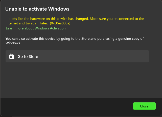 I changed my hardware and i cannot activate windows. ive owed the code ...