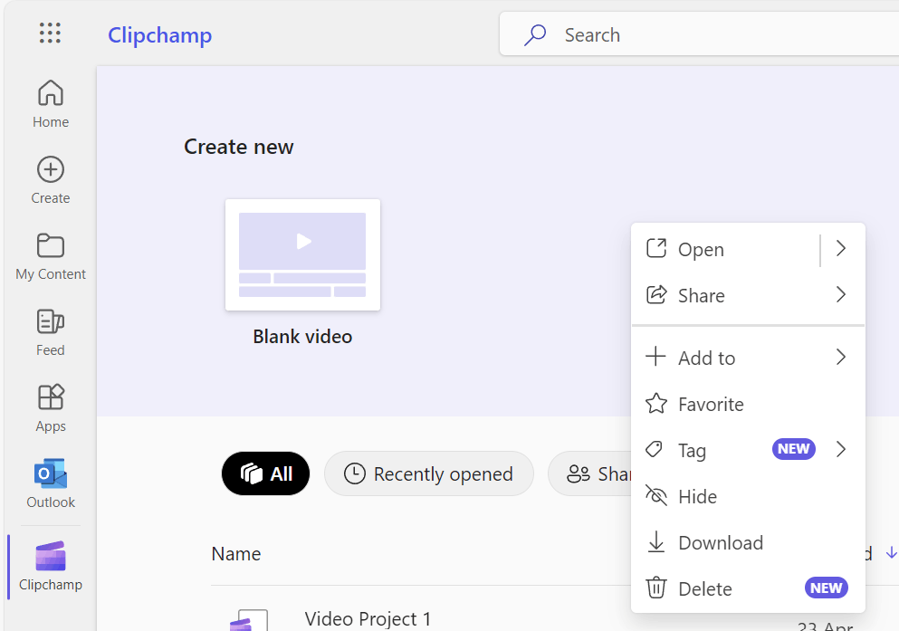 Clipchamp for Work - delete project - Microsoft Q&A