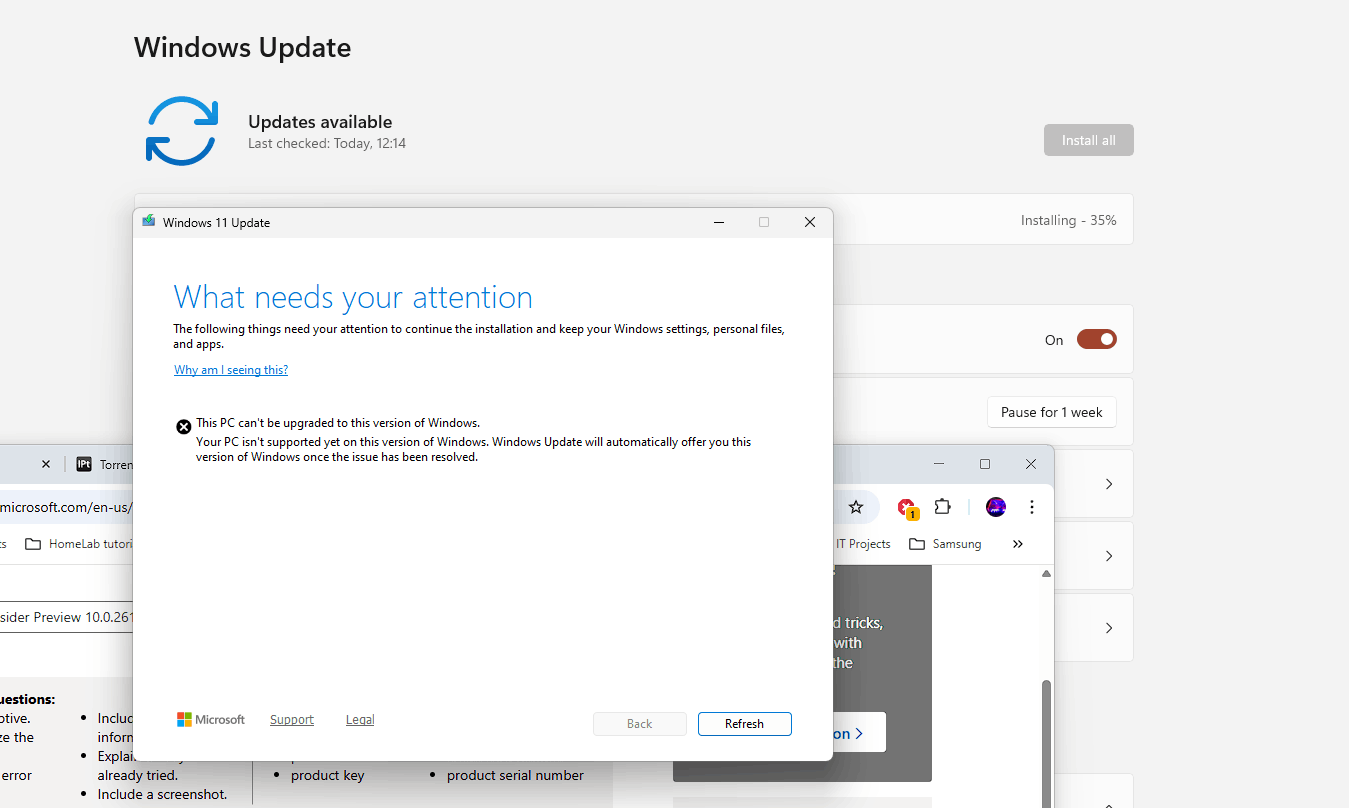 Windows 11 Insider Preview 10.0.26120.3576 (ge_release_upr) goes through install % then fails ...